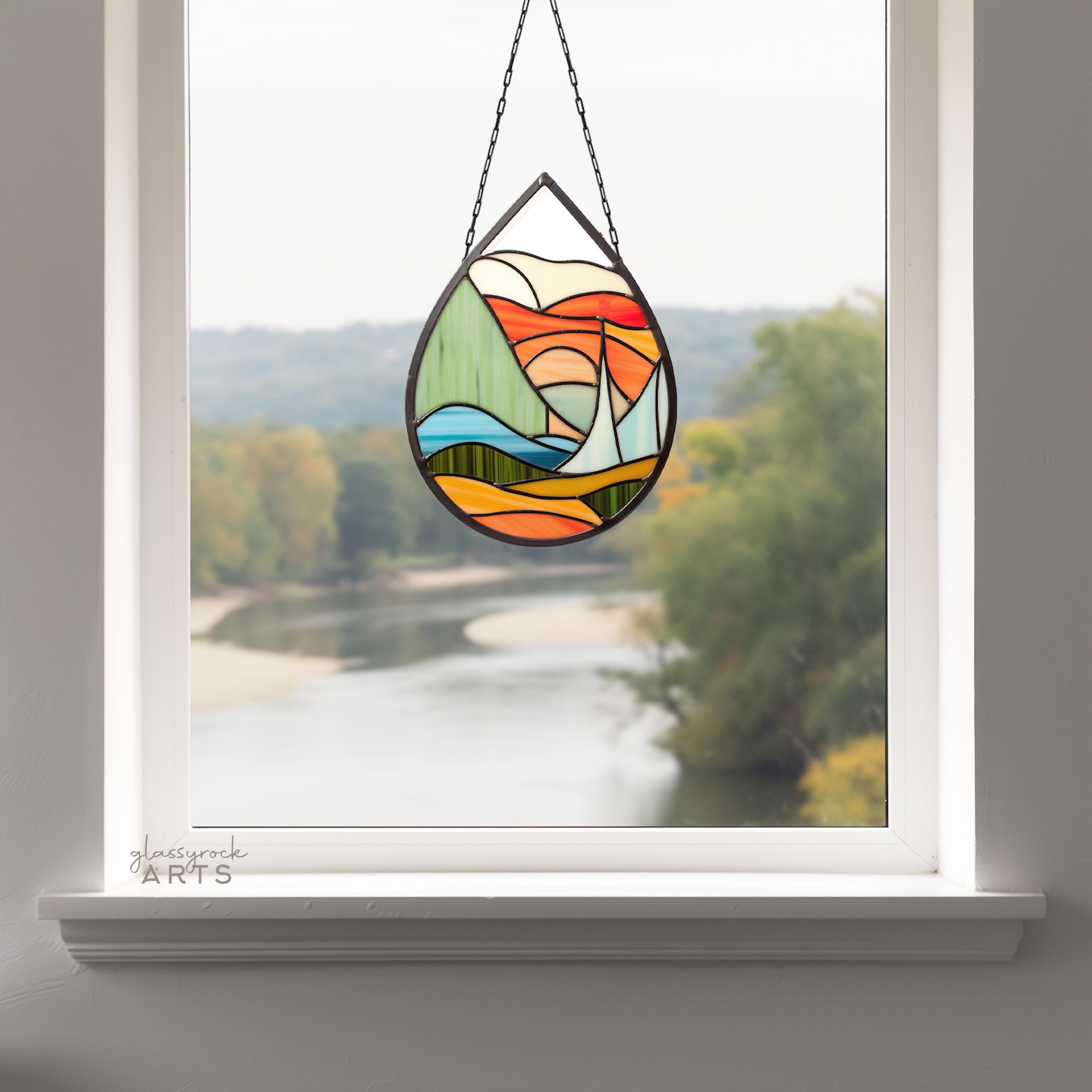 Abstract Landscape Stained Glass Pattern, Teardrop Stained Glass ...
