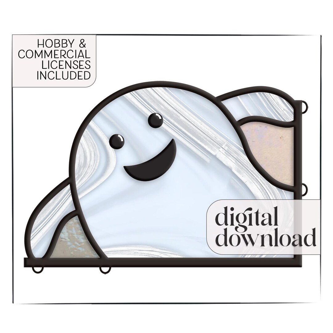 Happy Ghost Stained Glass Pattern: Halloween Suncatcher Template PDF ...