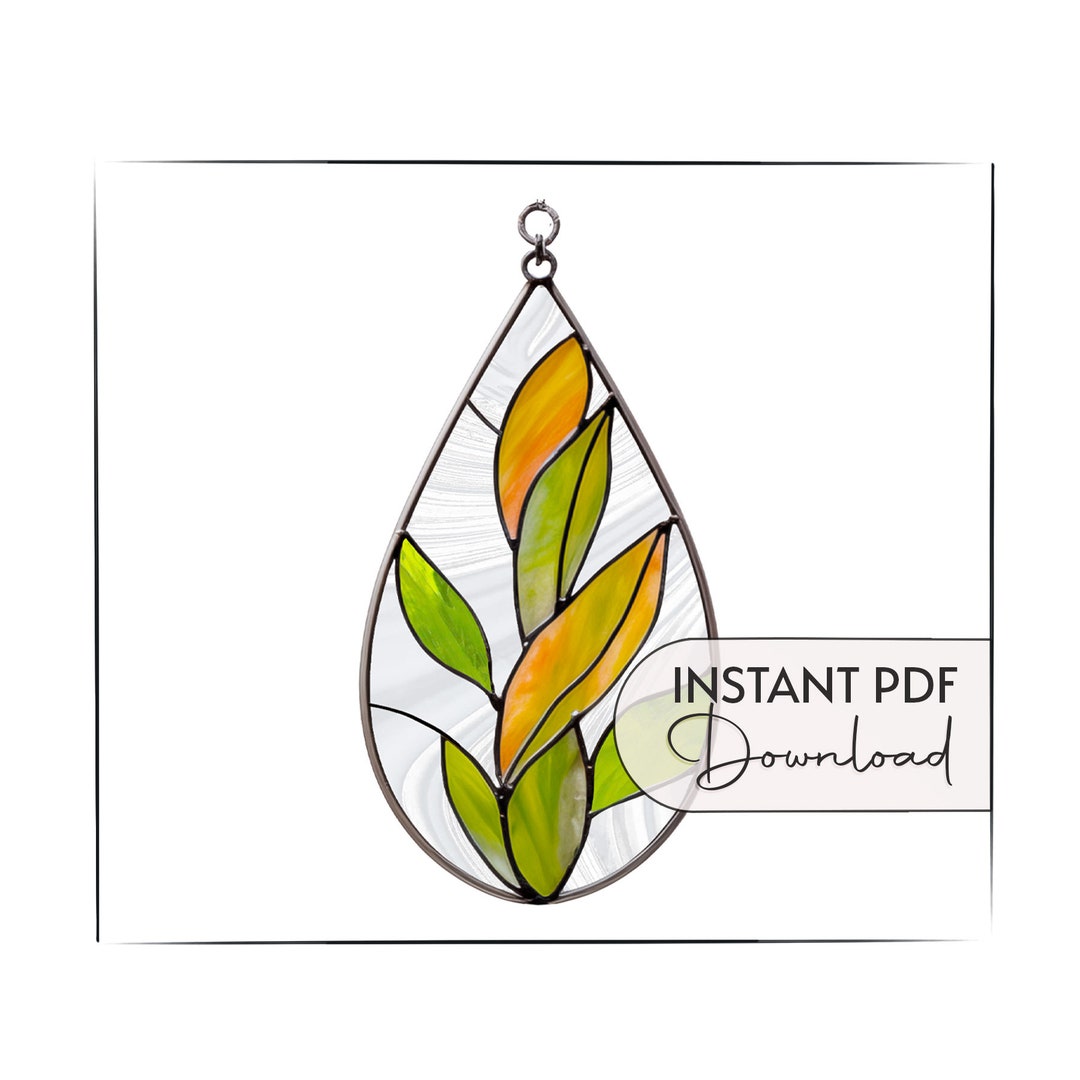 Modern Stained Glass Leaves Pattern, Printable Pattern, Teardrop Fall ...