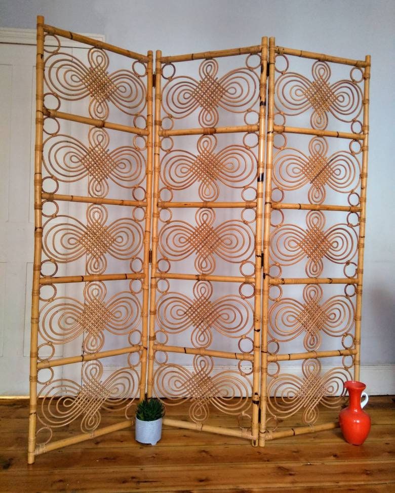 Retro Boho Bamboo Screen Room Divider Etsy