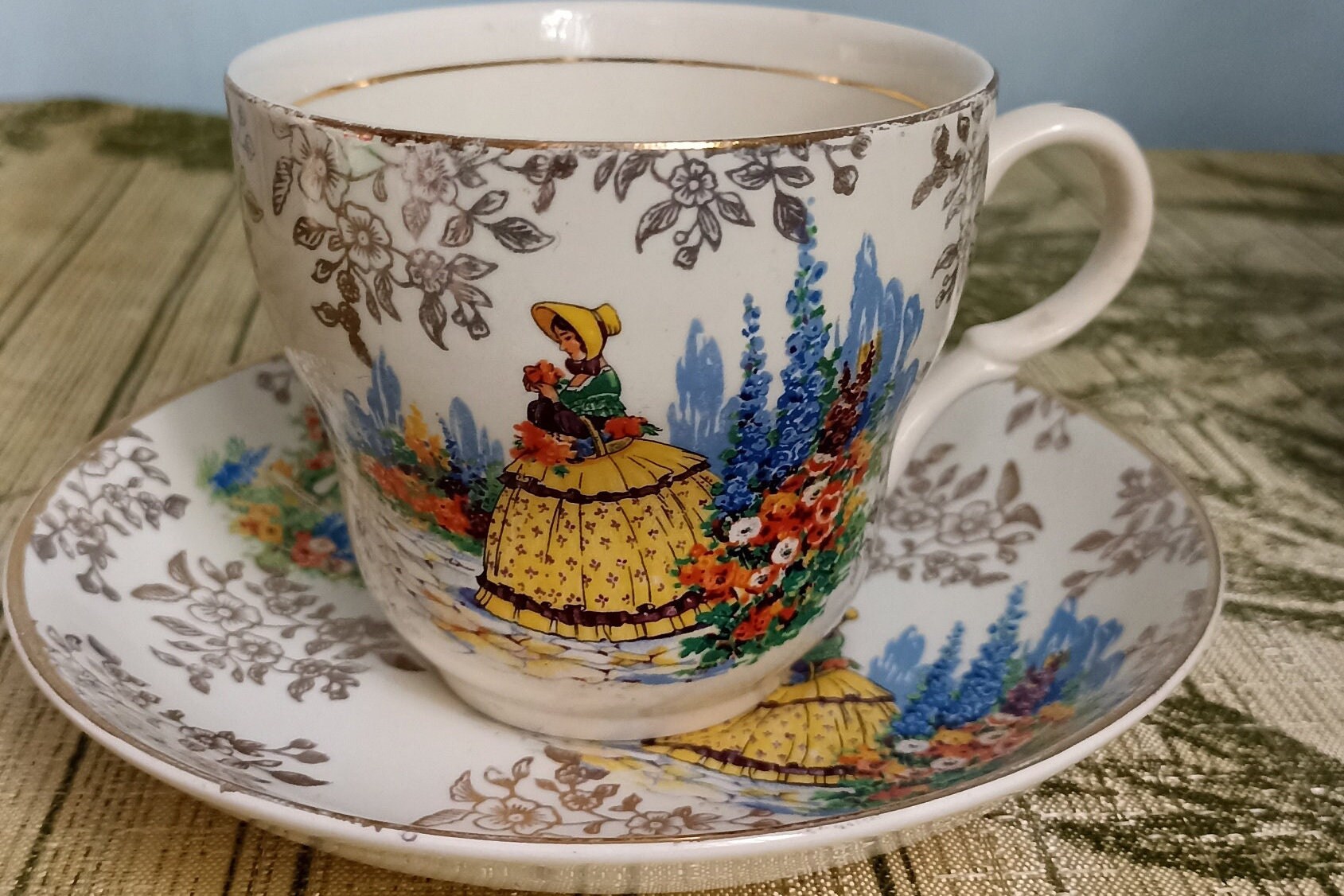 Vintage Crinoline Lady Set 2 Cups Saucers - Etsy