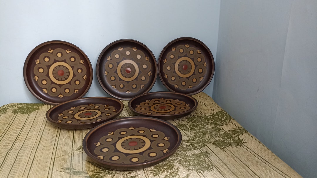 1960s Denby Arabesque Tea Plates, Retro Denby Stoneware Plates, Vintage ...