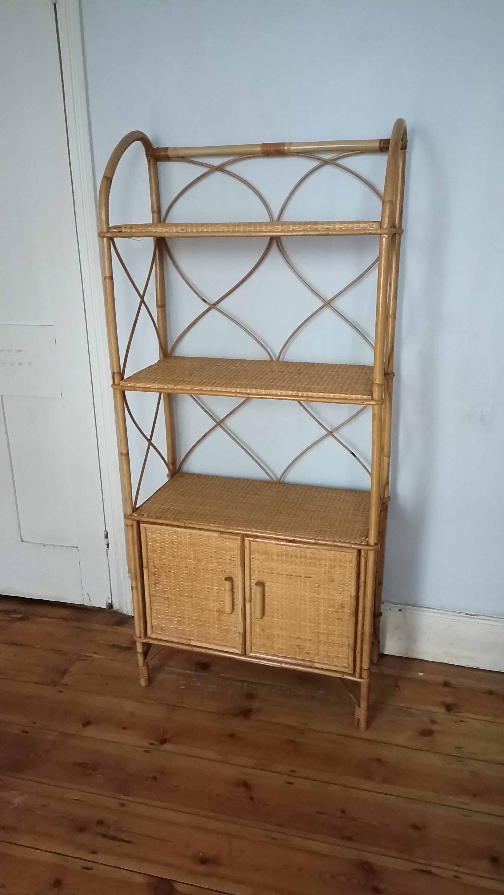 Large Vintage Bamboo Rattan Shelving Unit Bookcase Cupboard Etsy