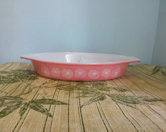 Vintage Pyrex Pink Daisy Divided Casserole Dish, Collectible Pyrex, 1.5 ...