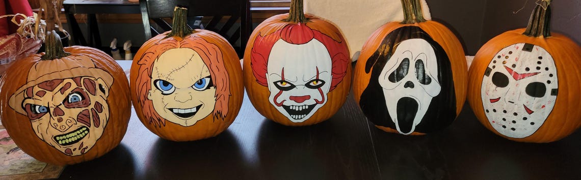 Hand Painted 'scary Movie' Plastic Pumpkin - Etsy