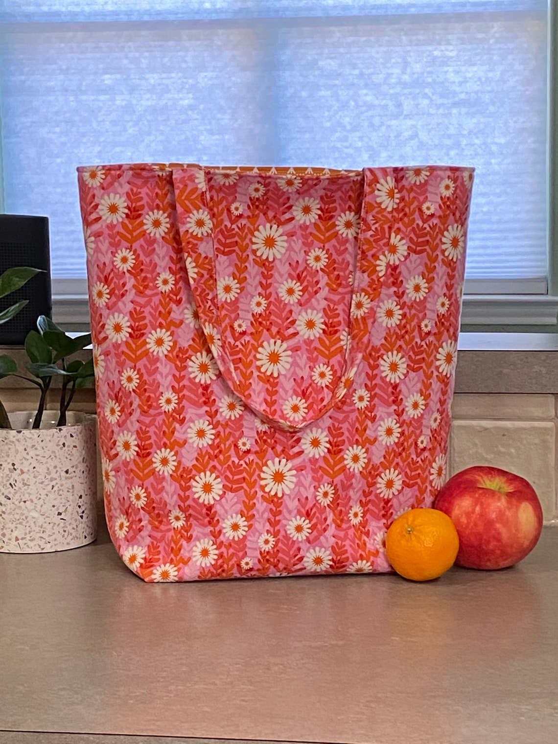 Shopping Tote, Market Tote, Handmade Shopping Tote, Floral Fabric ...