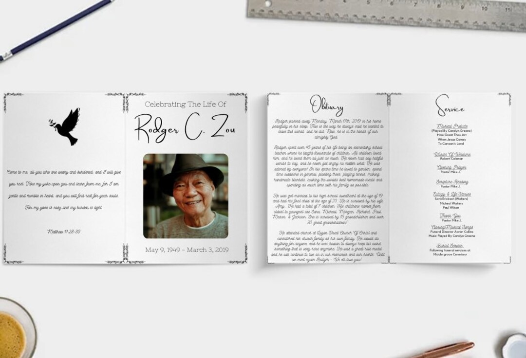 OBITUARY TEMPLATE Funeral Program, Printable Funeral Pamphlet, Editable ...