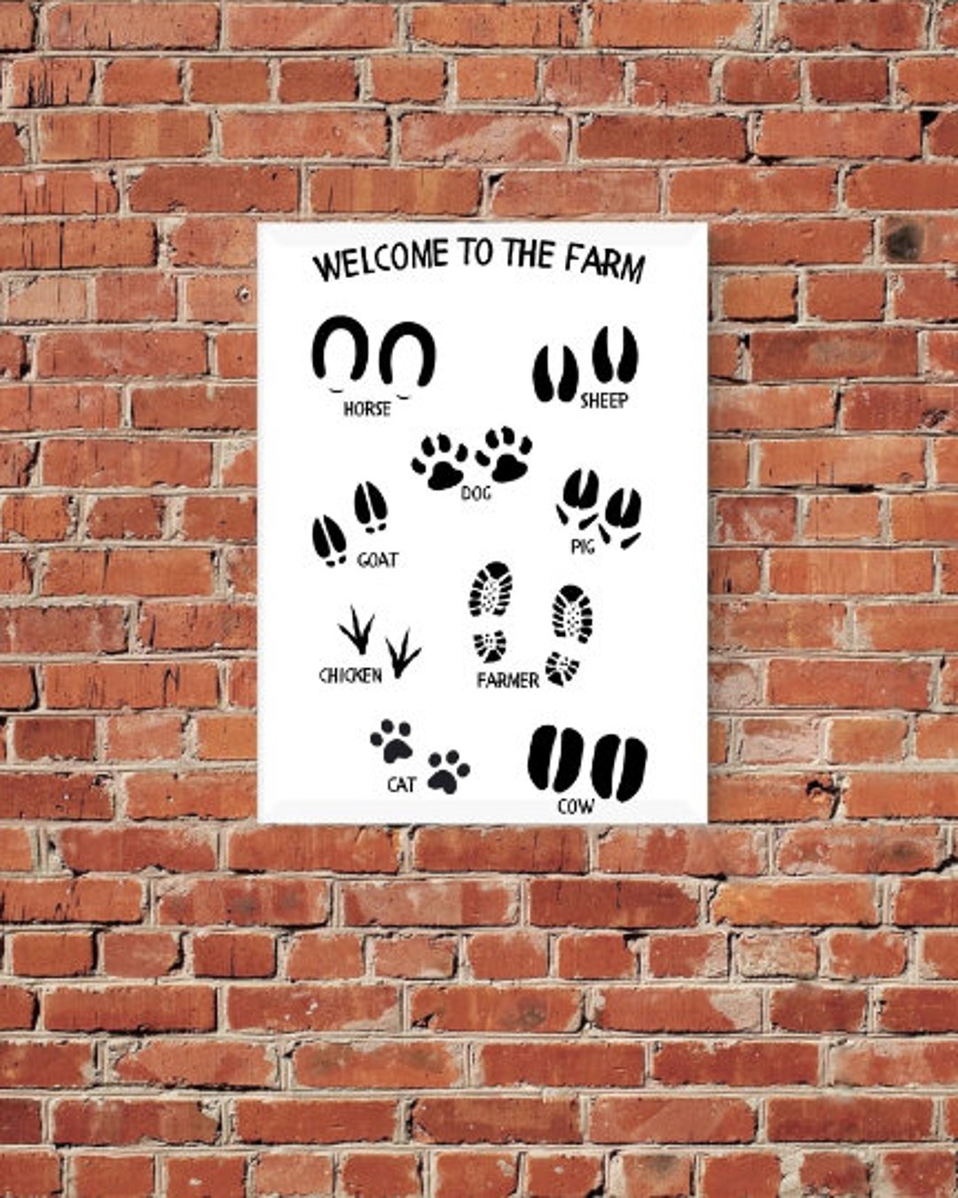 Farm Animal Footprint Tracks Poster Sign, Printable Children Wall Art ...