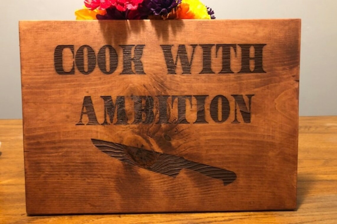 Cook Logo With Business Name Engraved on Wood, Modern Business Sign on ...