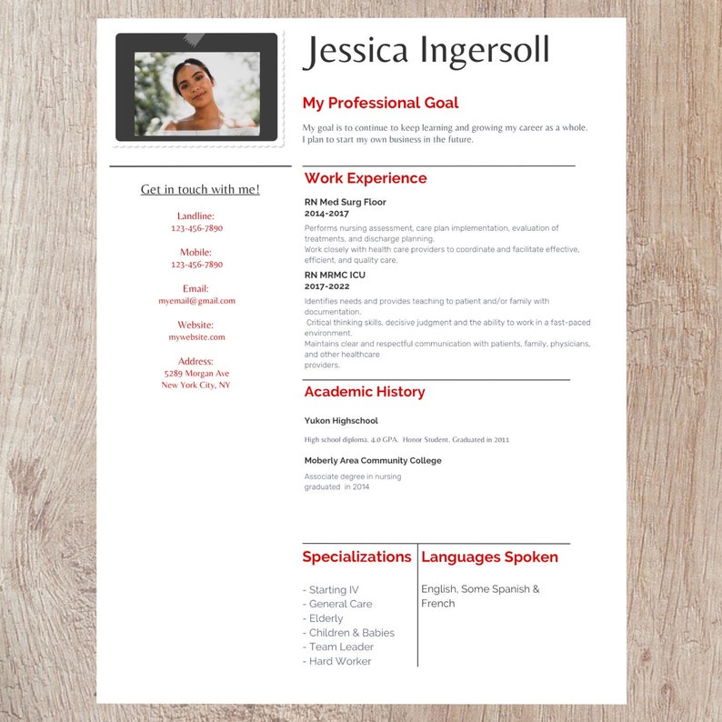 RÈSUMÈ With Picture TEMPLATE, EDITABLE Digital Download, Custom Résumé ...