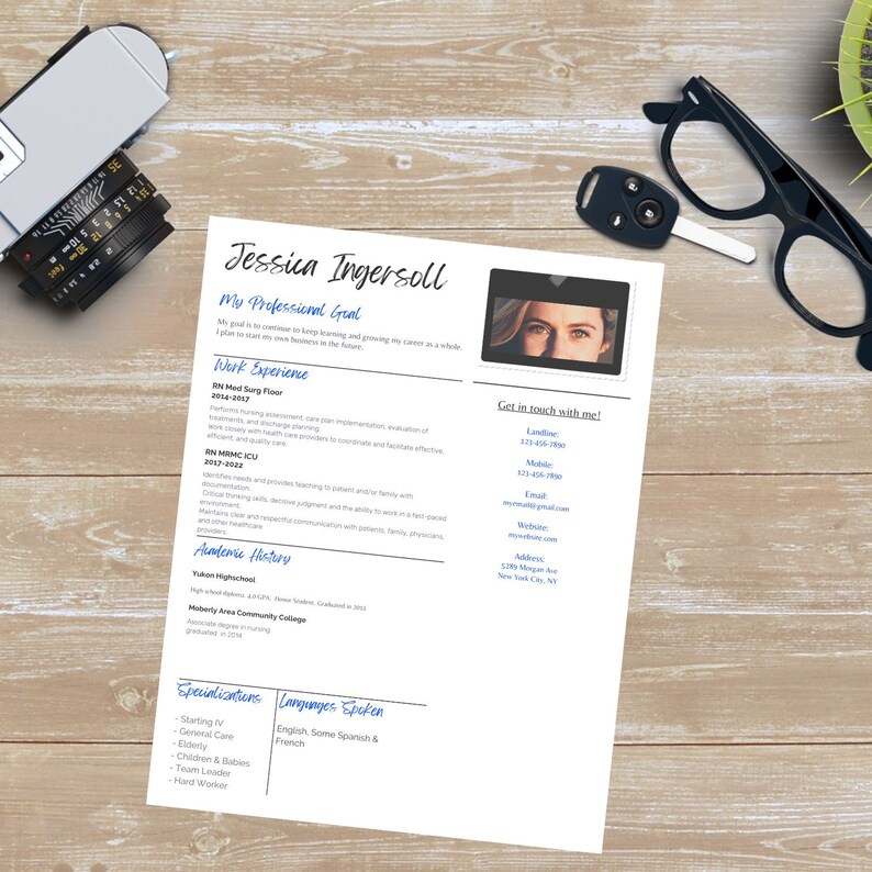 RÈSUMÈ With Picture TEMPLATE, EDITABLE Digital Download, Custom Résumé ...