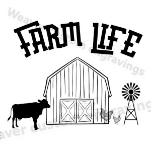 Farm Life SVG PNG PDF, Farm Clipart With Cow Barn Chickens and Windmill ...