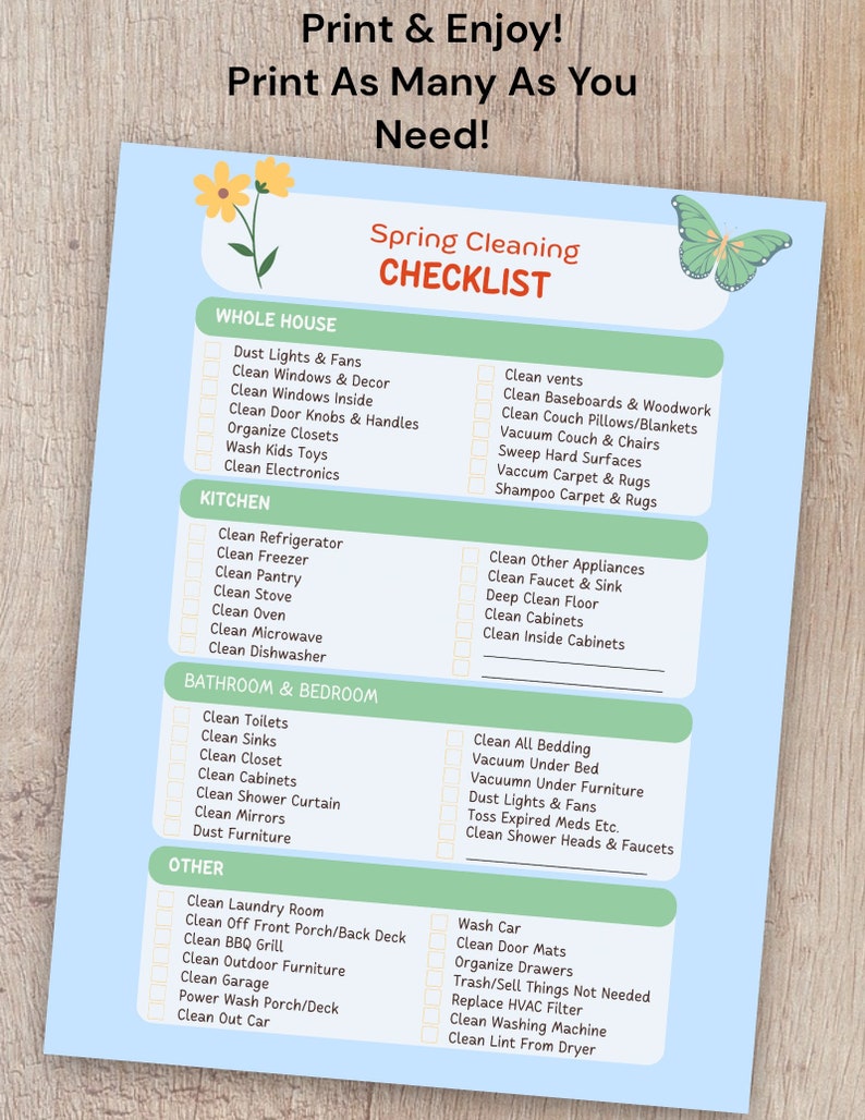 Spring Cleaning Checklist Printable Planner PDF Schedule - Etsy