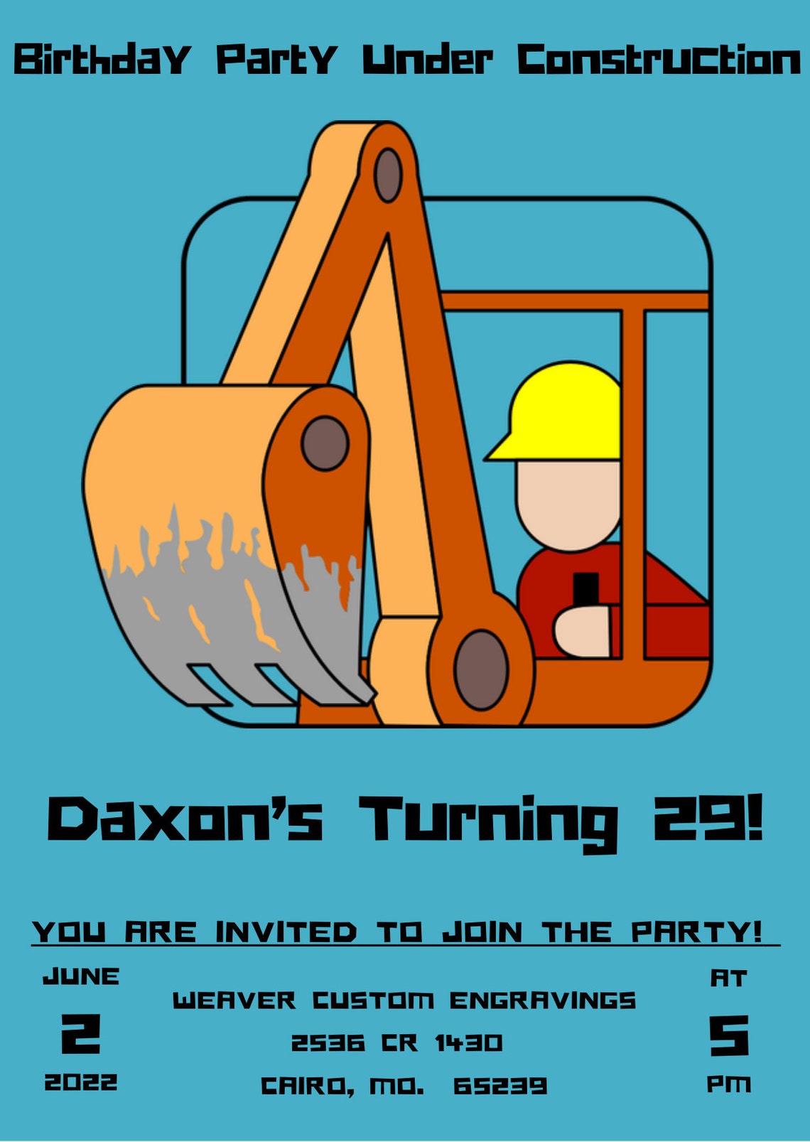 Construction Birthday Party Invitation Builder Worker Theme Etsy