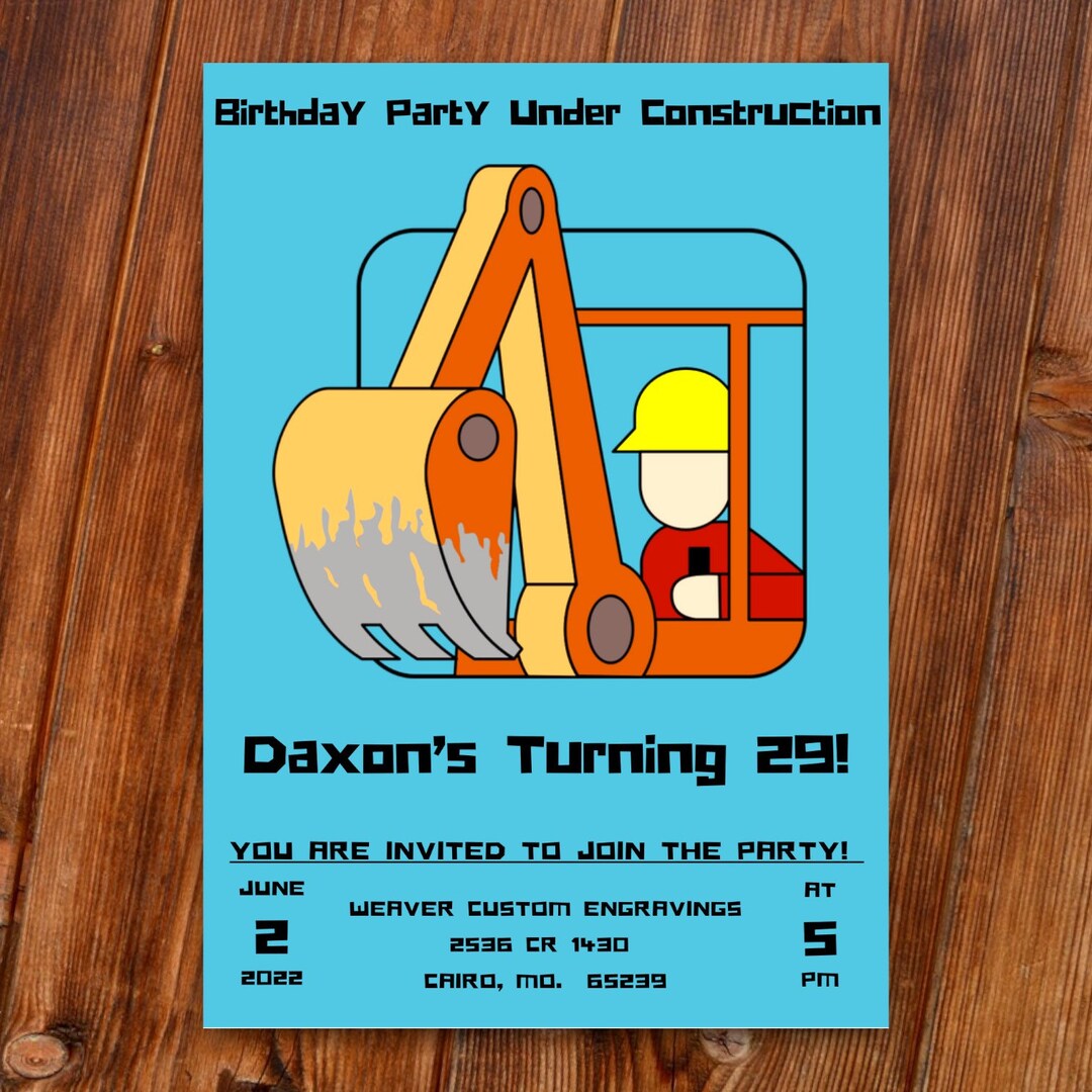 Construction BIRTHDAY PARTY INVITATION, Builder Worker Theme, Instant ...