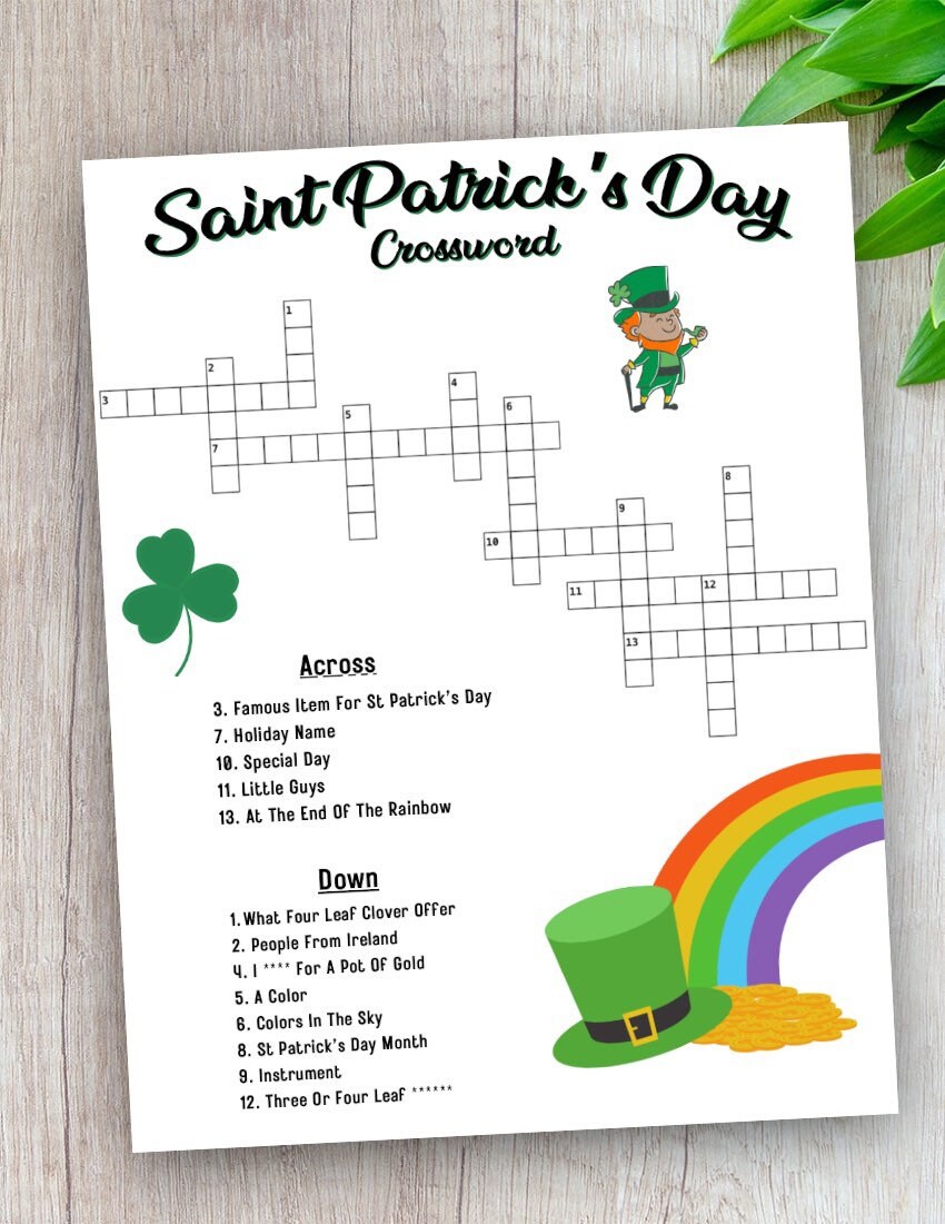 Mots croisés de la Saint-Patrick PDF imprimable, jeu de lutin de la ...