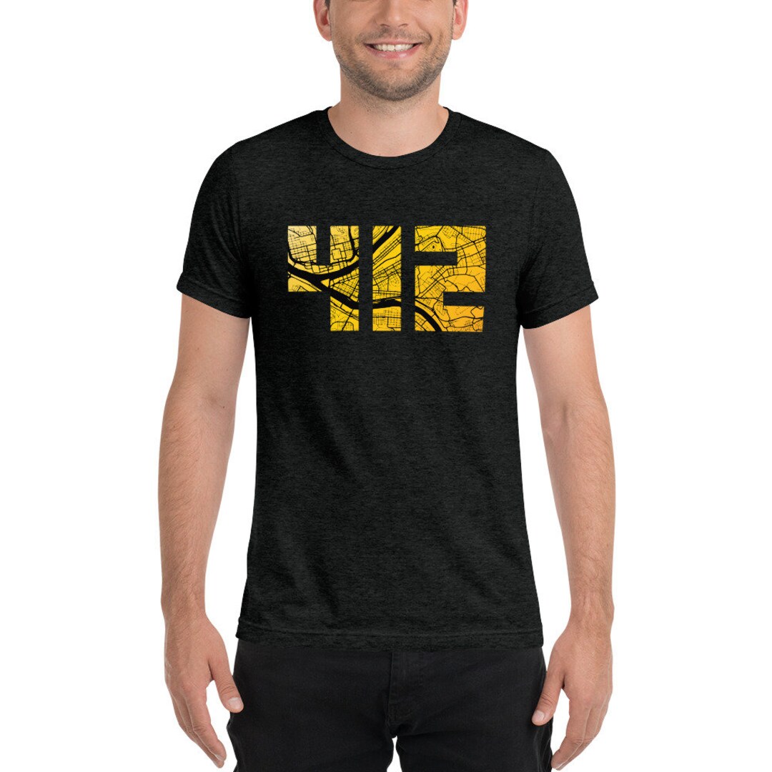 412 Pittsburgh Map in Black and Yellow Unisex Tri-blend T-shirt - Etsy