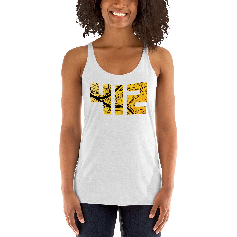 Pittsburgh 412 Map in Black and Yellow Tri-blend Tank Top - Etsy