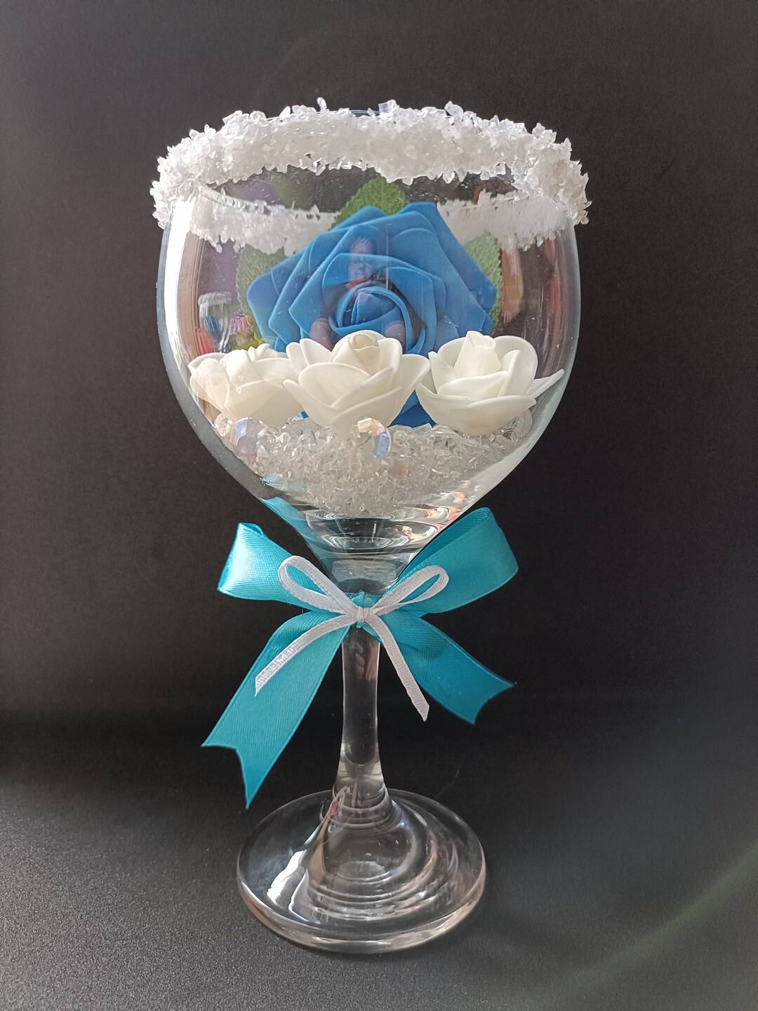 Large Gin Glass With Foam Roses and Crystals - Etsy