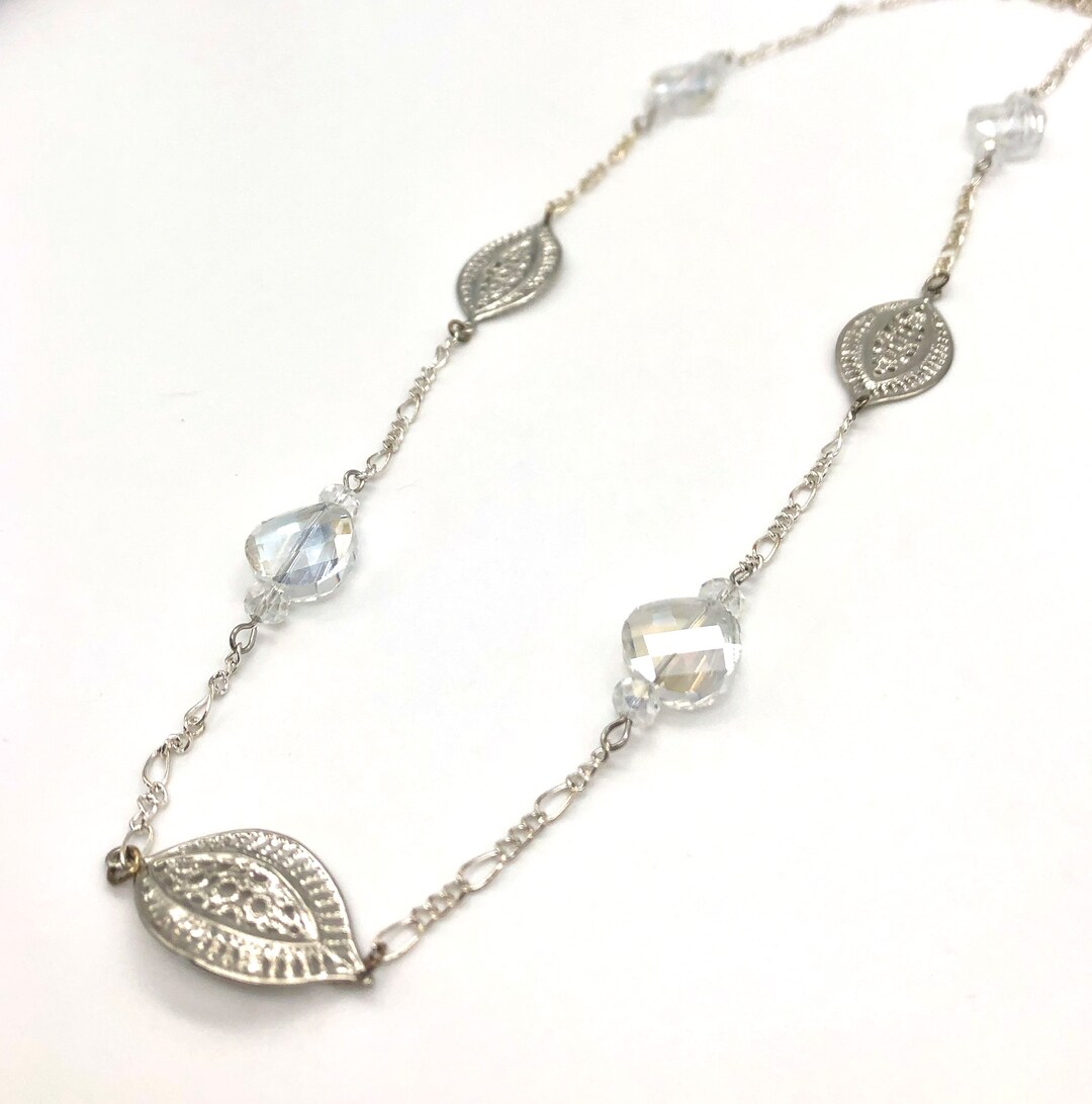 Silver Paisley and Crystal Glass Bead Chain Necklace - Etsy