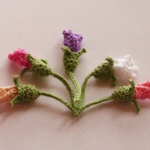 5 Crochet Mini Rose Buds Applique Small 3D Rose Bud With Stem - Etsy