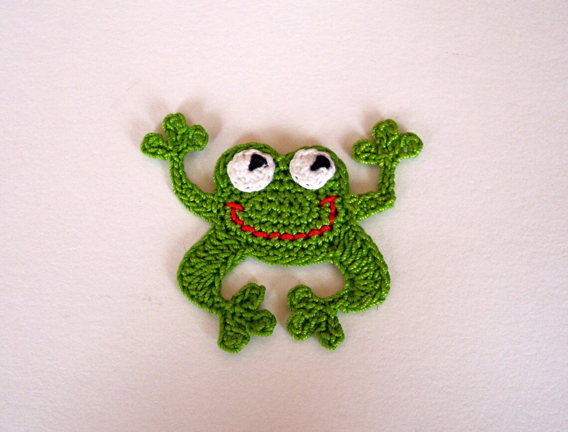 Crochet Frog Applique Small Frog Applique Green Frog Etsy Canada