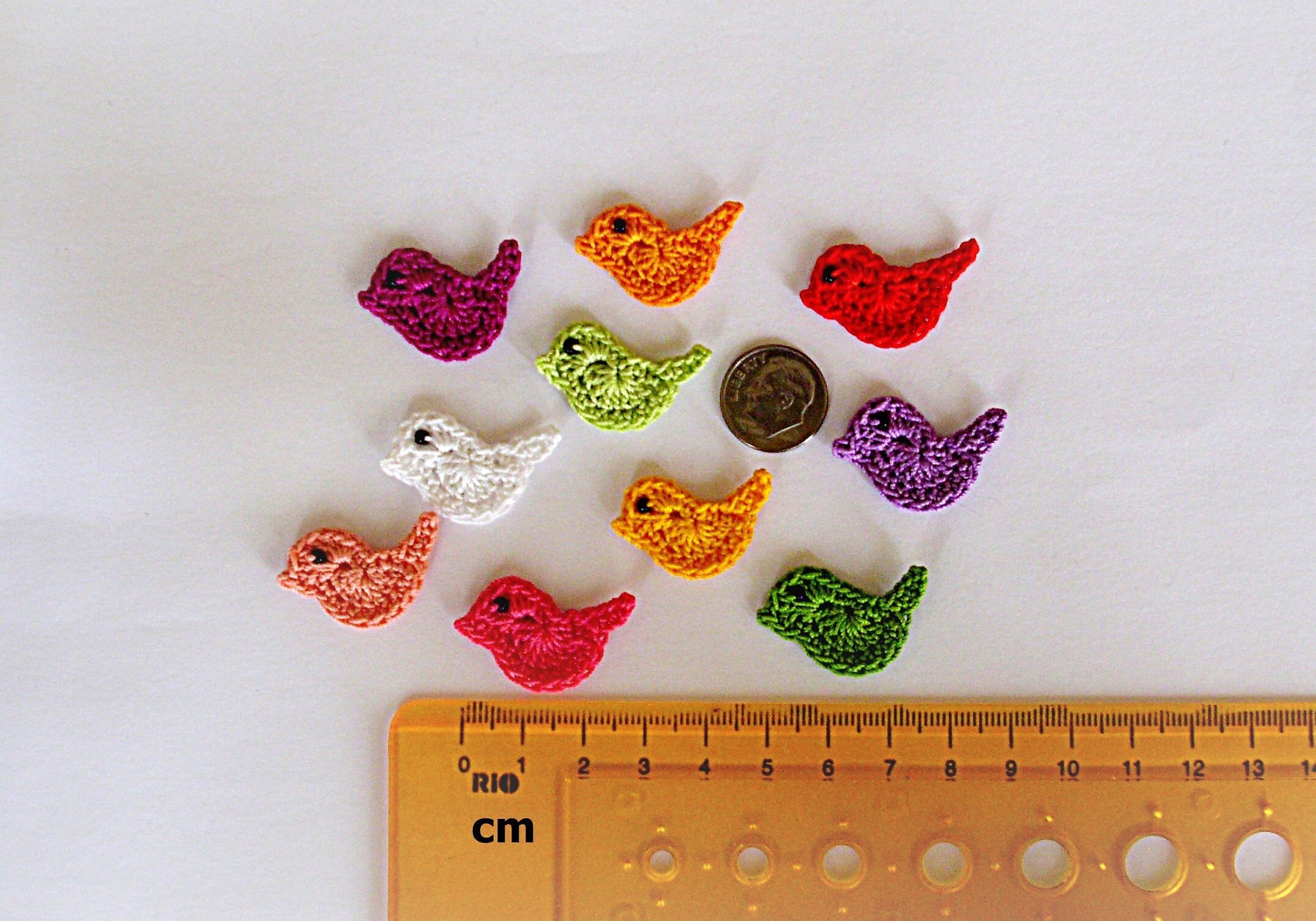 10 Crochet Tiny Birds Appliques, Handmade Bird Embellishment, Party ...
