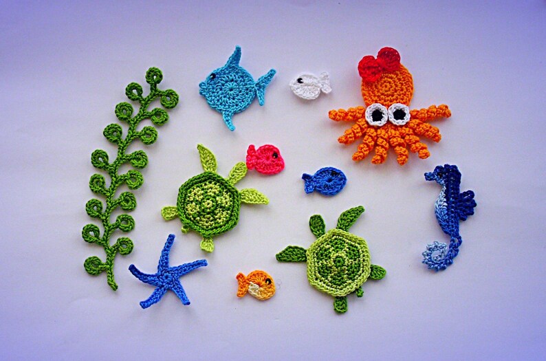 2 Cotton Crochet Small Sea Turtles Appliques, Sea Creature ...