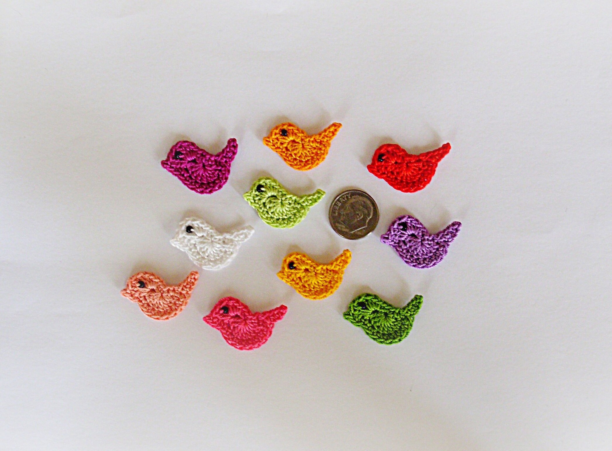 10 Crochet Tiny Birds Appliques, Handmade Bird Embellishment, Party ...