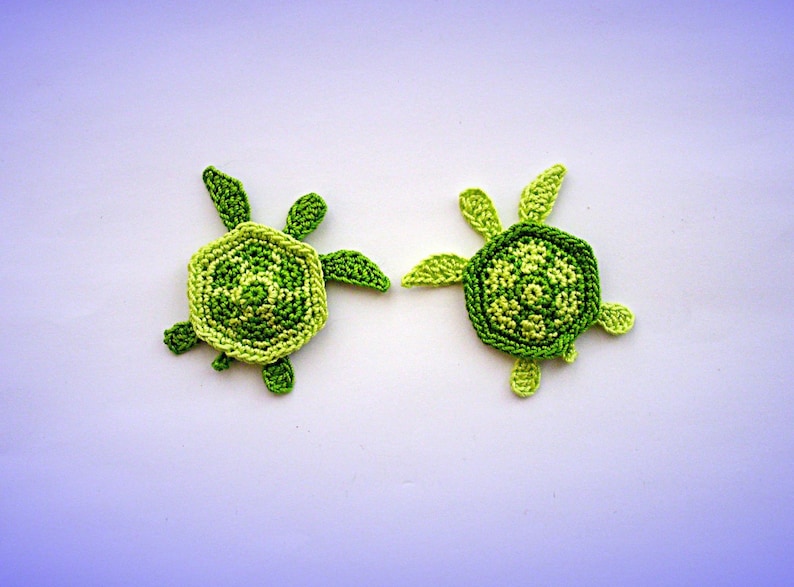 2 Cotton Crochet Small Sea Turtles Appliques, Sea Creature ...