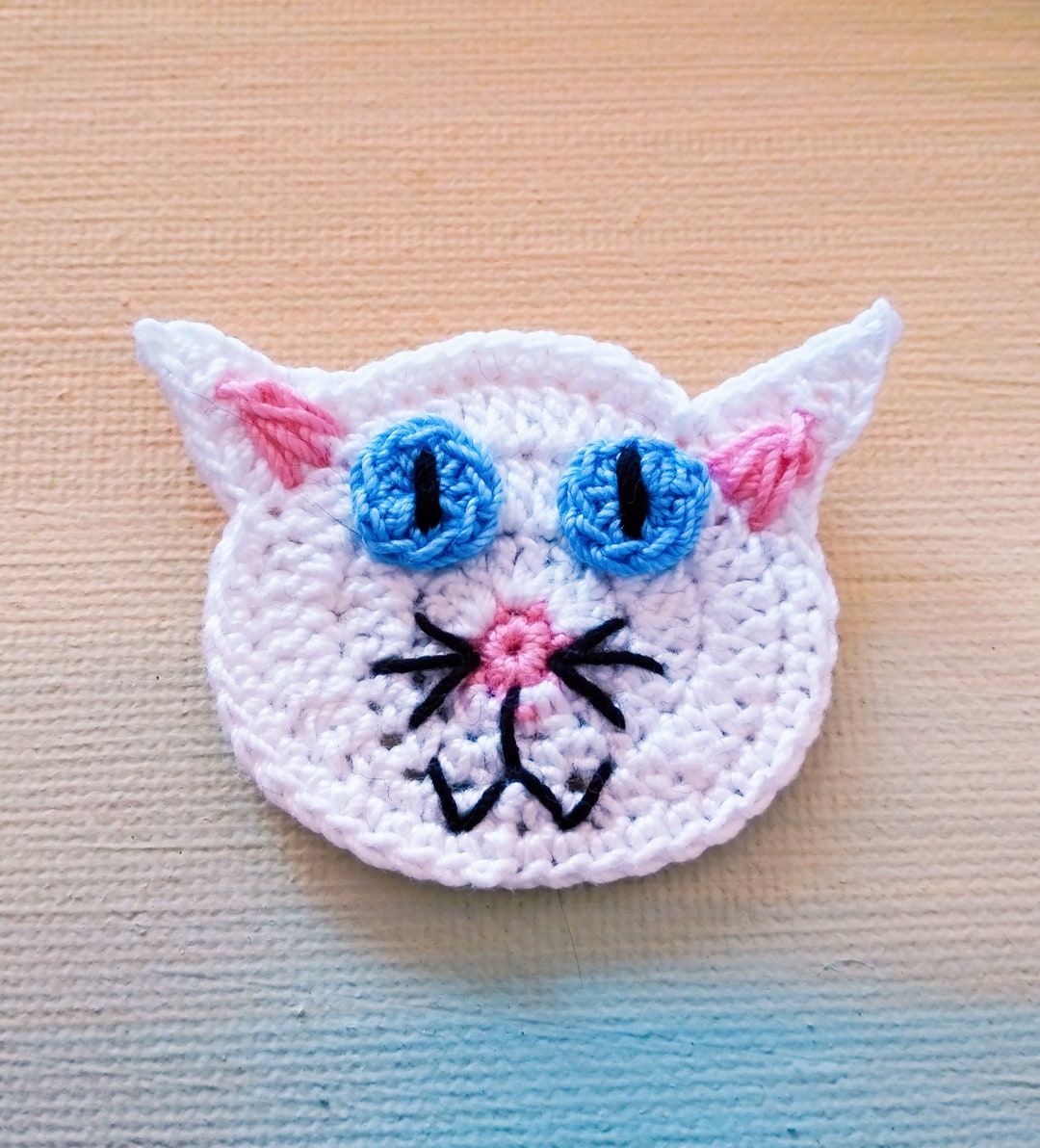 Small Crochet Cat Face Applique, Cat Applique, Cat Embellishment ...