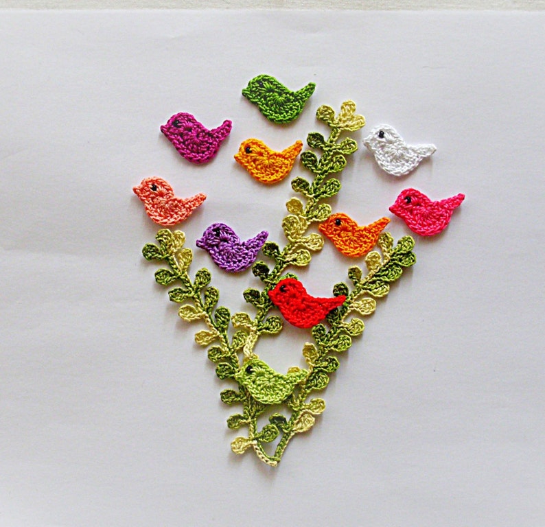10 Crochet Tiny Birds Appliques, Handmade Bird Embellishment, Party ...