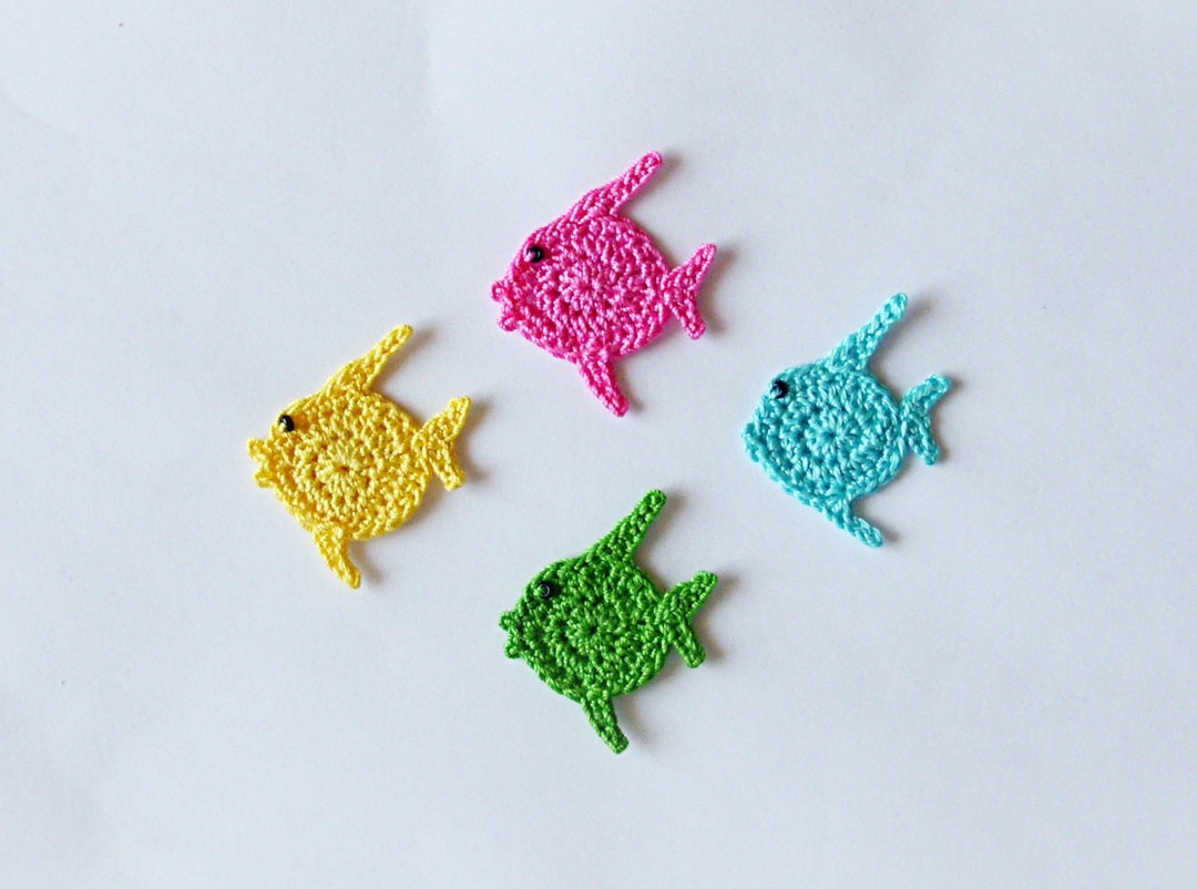 4 Cotton Crochet Small Scalar Fish Applique, Unique Handmade Sea ...