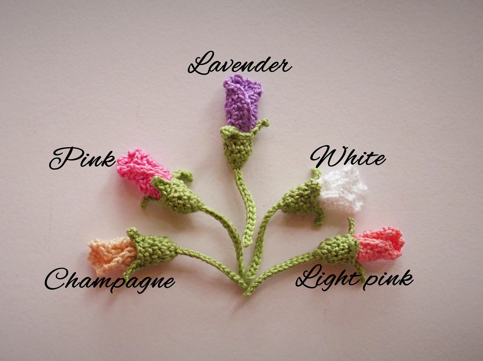 5 Crochet Mini Rose Buds Applique Small 3D Rose Bud With Stem - Etsy