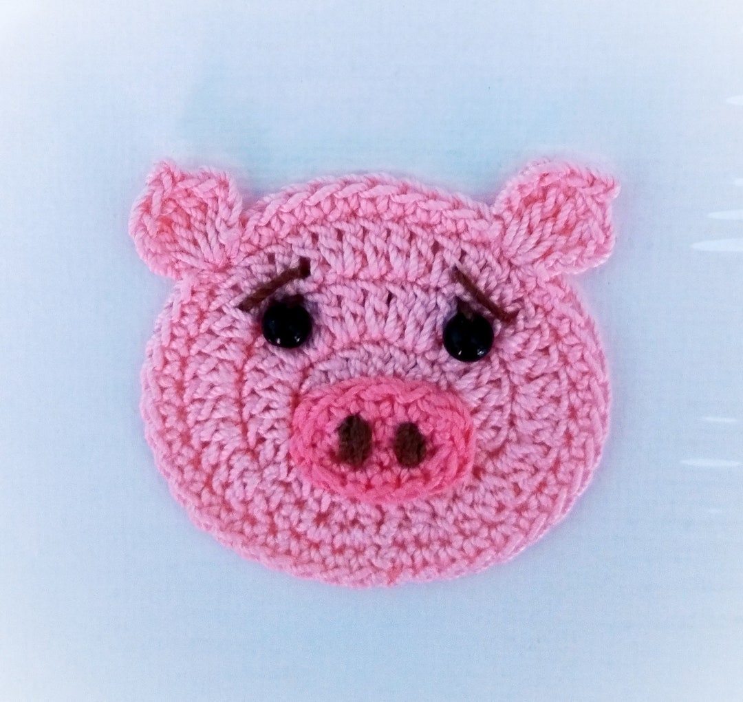 Small Crochet Pig Face Applique, Pig Applique, Pig Embellishment ...
