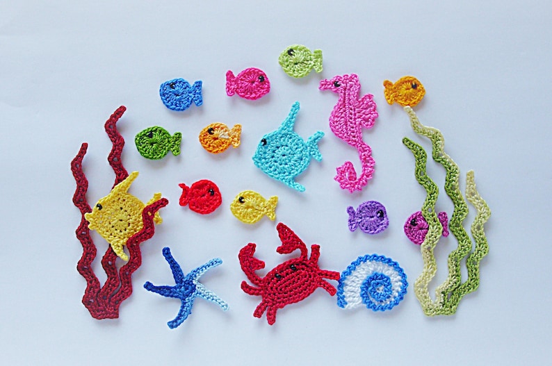 Set of 18 Cotton Crochet Sea Creatures Appliques Sea Creature - Etsy UK