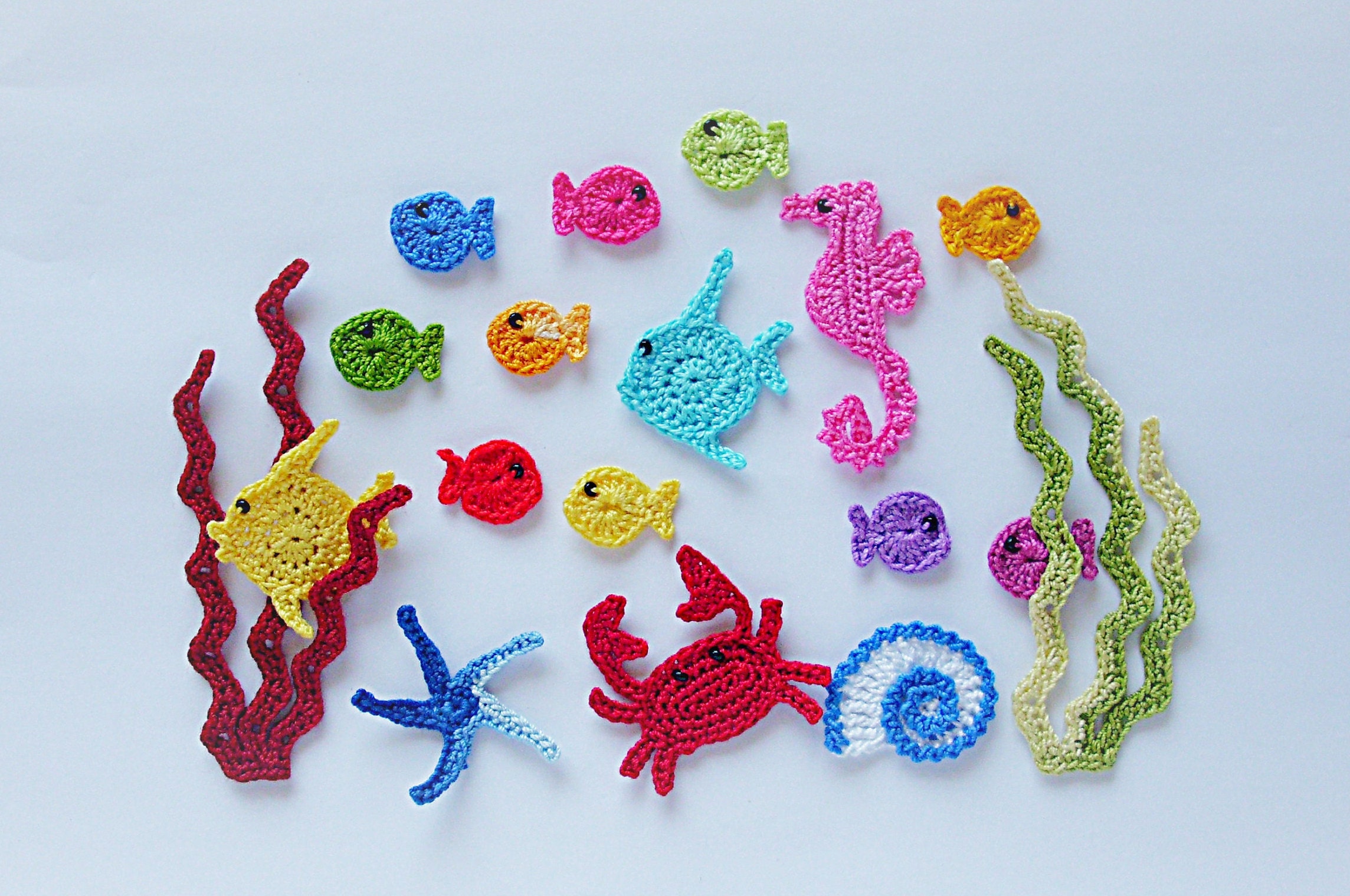 Set of 18 Cotton Crochet Sea Creatures Appliques Sea creature | Etsy