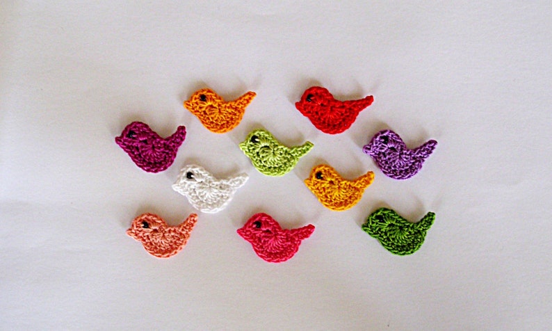 10 Crochet Tiny Birds Appliques, Handmade Bird Embellishment, Party ...