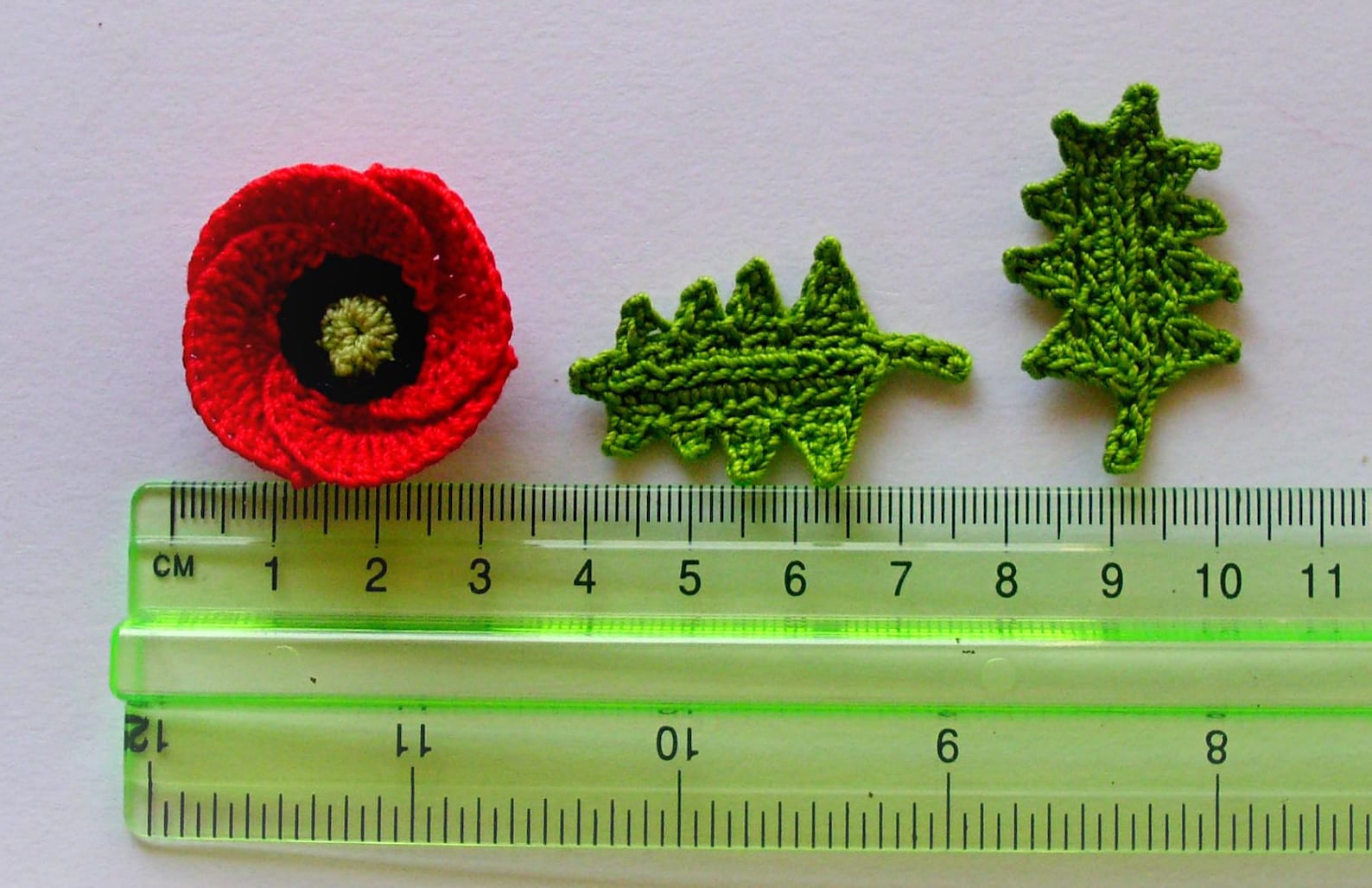 Small Hand Crochet Poppy With Two Leaves, Small Poppy Embellishment ...