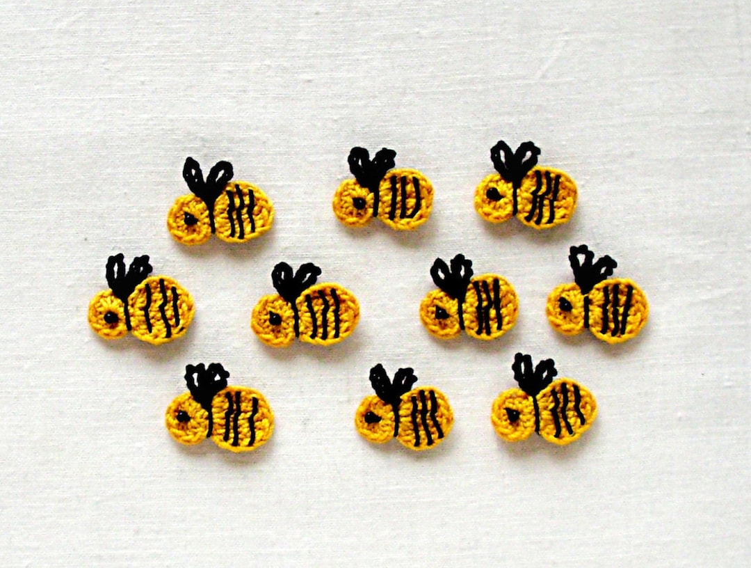 Set of 10 Cotton Crochet Bee Applique - Small Honeybee Embellishment ...