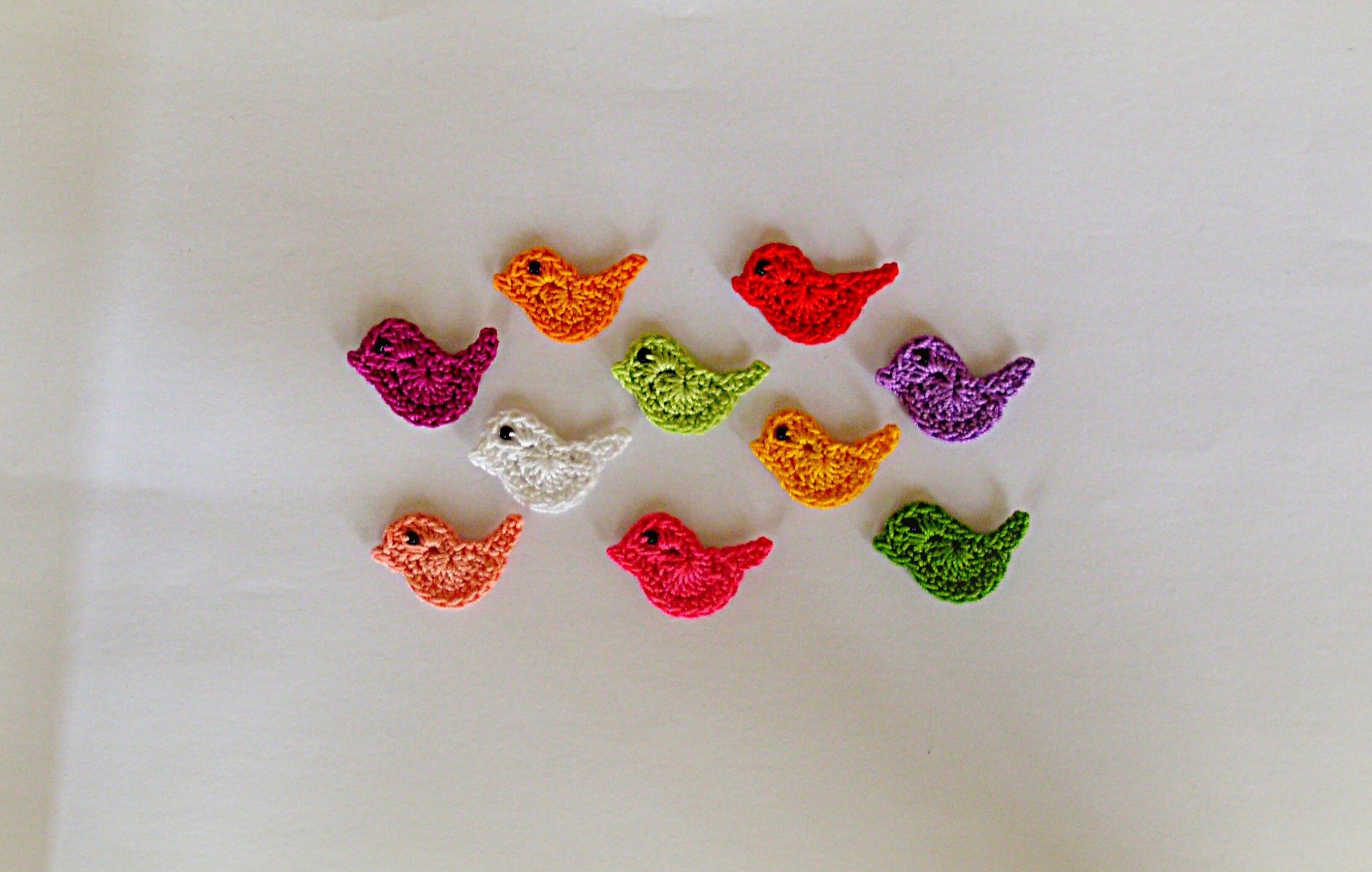 10 Crochet Tiny Birds Appliques, Handmade Bird Embellishment, Party ...