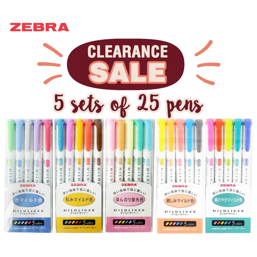 CLEARANCE SALE! 5 Sets of 25 Pens Zebra Mildliner Highlighter / Twin ...