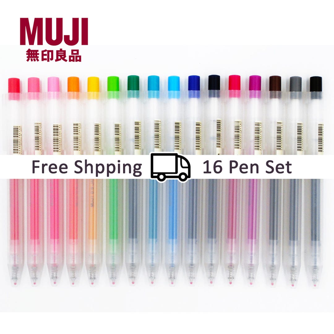 Muji 0.5mm Smooth Gel Knock Type Retractable Gel Ink Clip Pens - 16 Pen ...