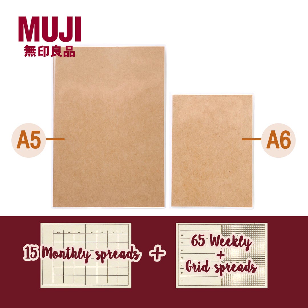 A5 / A6 Size Muji Monthly & Weekly Minimalist Blank Kraft Cover Planner ...
