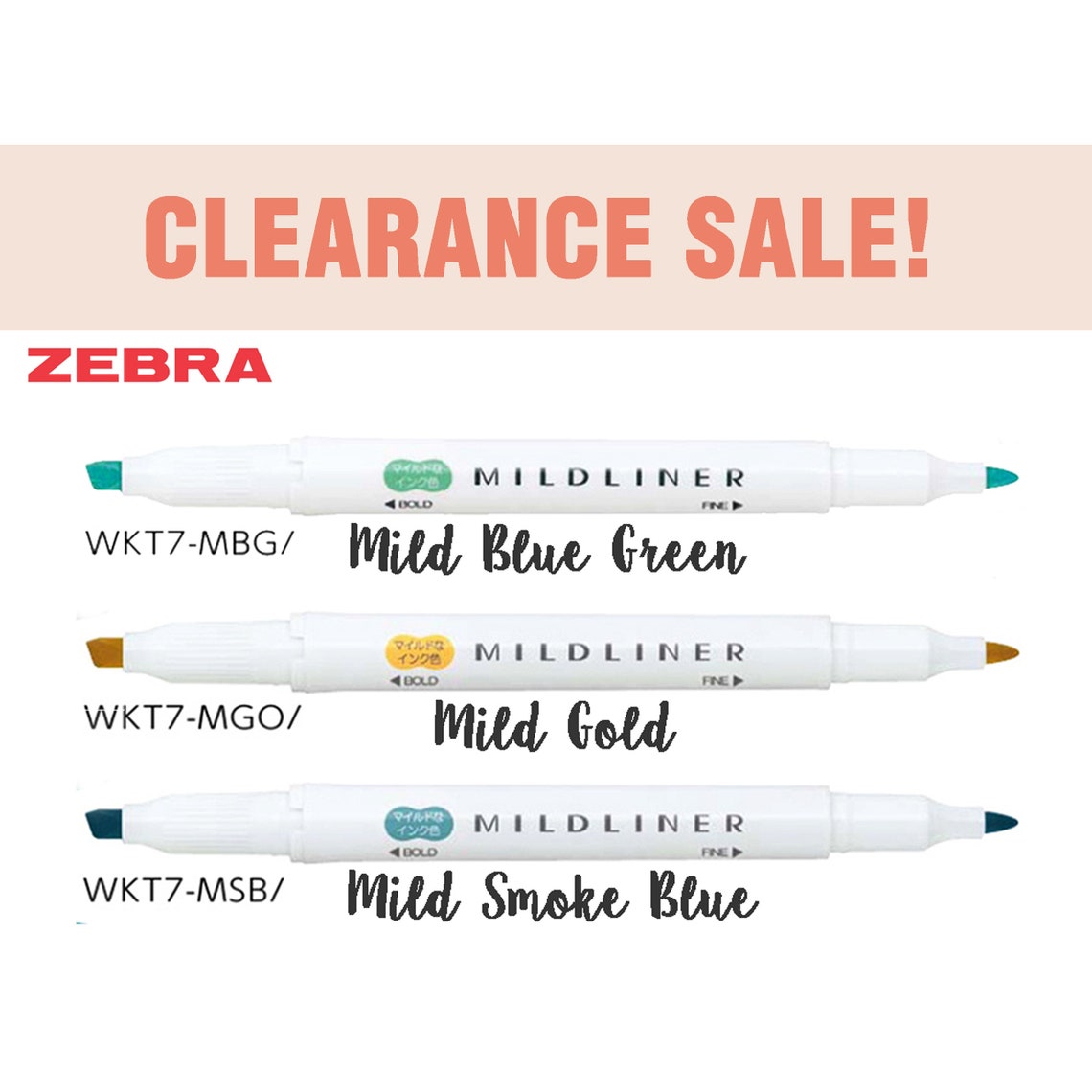 CLEARANCE SALE! Zebra Mildliner Highlighters / Twin Tip / Double Sided ...
