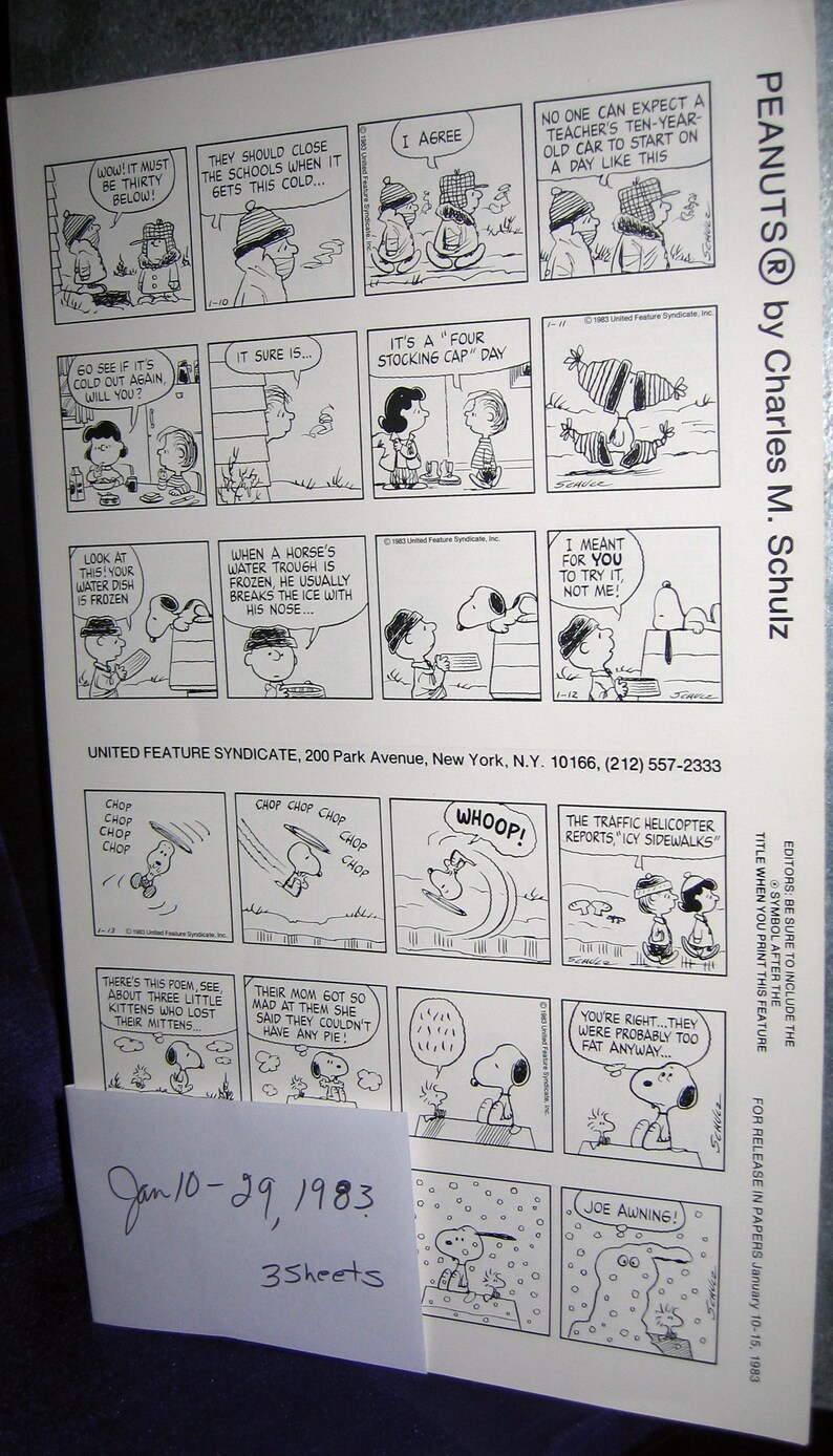 Peanuts Snoopy-original Production Art Proof Pages-for the Year of 1983 ...