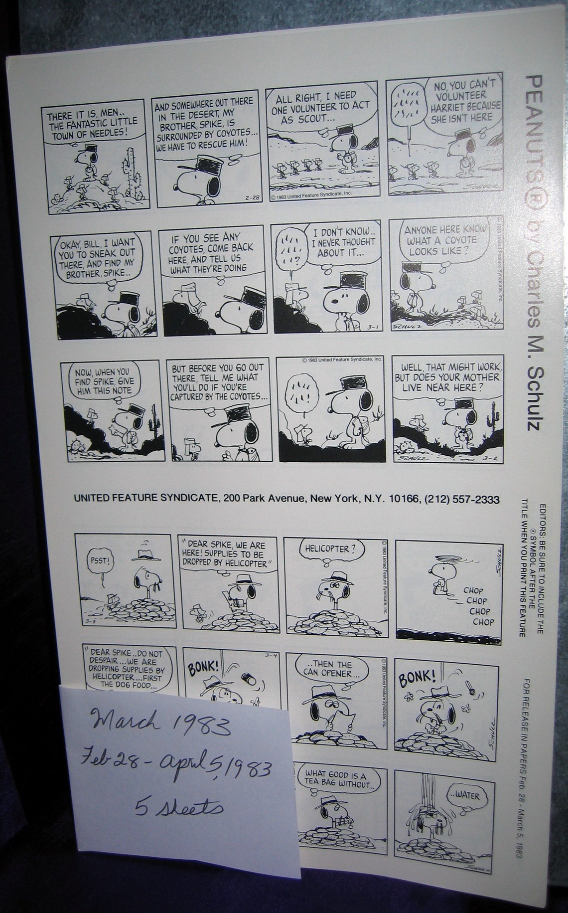 Peanuts Snoopy-original Production Art Proof Pages-for the Year of 1983 ...