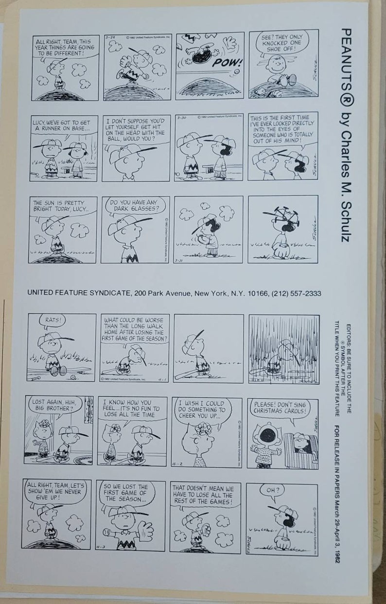 Peanuts, Snoopy Original Production Art Newspaper Proof Page Week of ...