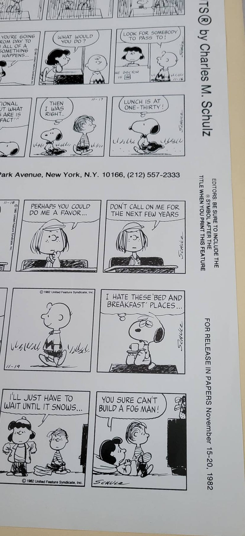 Peanuts, Snoopy Original Production Art Newspaper Proof Page Week of ...