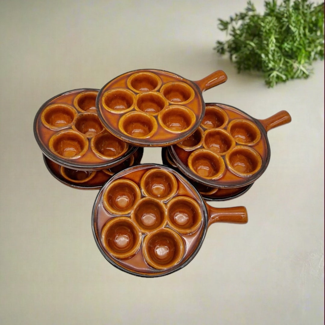 French Snail Escargots Plates, Set of 6 Devilled Egg Serving Pans ...